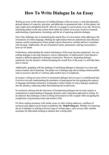 Example Of Dialogue Essay. Lindenwood University | PDF