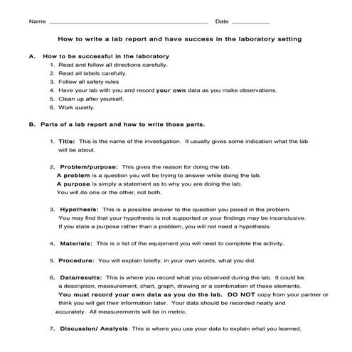 How to write lab report and be success | DOC