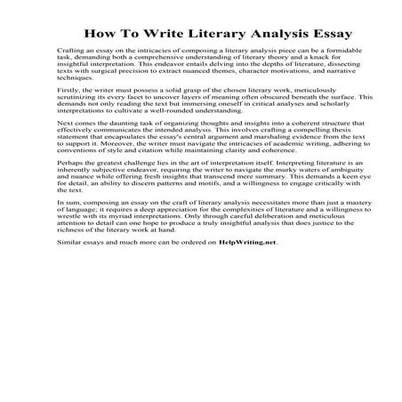 How To Write Literary Analysis Essay | PDF