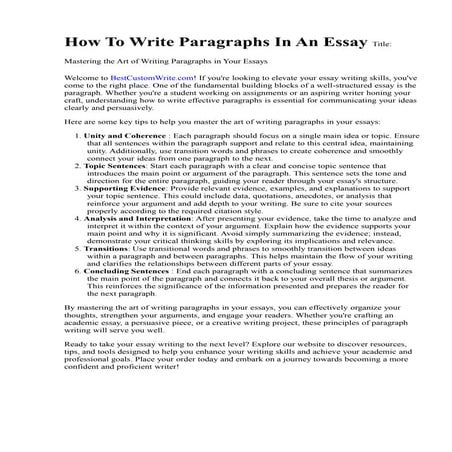 How To Write Paragraphs In An Essay | PPT | Homework and Study | Education