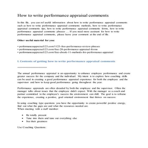 Employee performance review examples