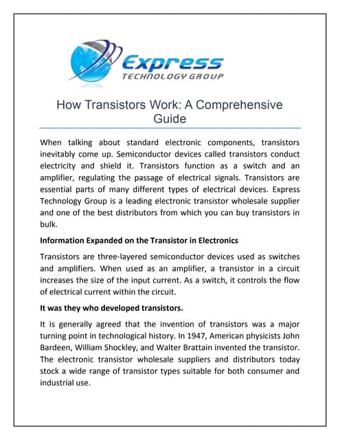 Presentation of transistor | PPTX | Consumer Electronics | Technology ...