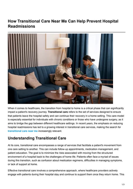 Transitional care | PPTX | Eldercare | Family and Relationships