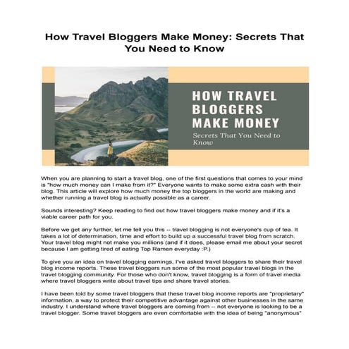 How travel bloggers make money secrets that you need to know | PDF