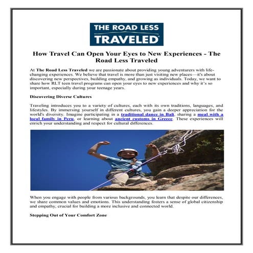 How Travel Can Open Your Eyes to New Experiences - The Road Less ...
