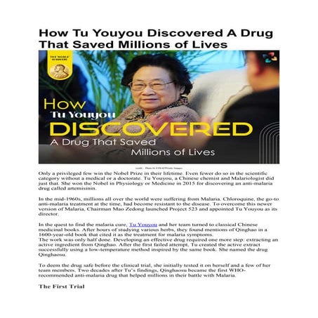 How Tu Youyou Discovered A Drug That Saved Millions of Lives.pdf | Herbs and Supplements ...