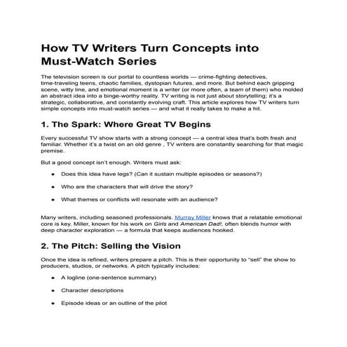 From Brainstorm to Broadcast: The Journey of a TV Show | PDF