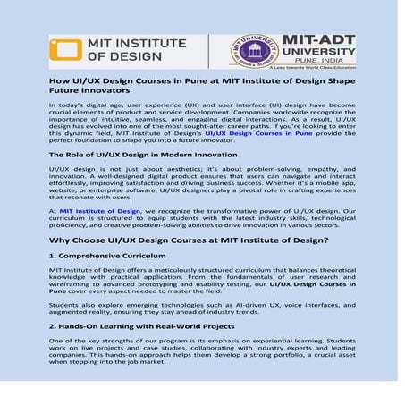 How UI UX Design Courses in Pune at MIT Institute of Design Shape ...