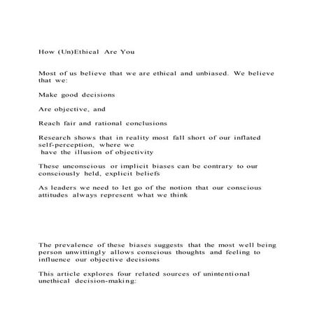 How (Un)Ethical Are YouMost of us believe that we are ethi | DOCX