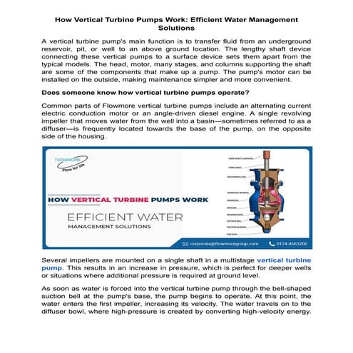 How Vertical Turbine Pumps Work: Efficient Water Management Solutions | PDF