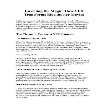Unraveling the Significance of VFX, GFX, SFX, and CGI in Filmmaking | PDF