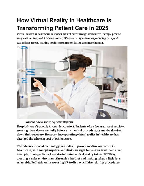 Immersive Technologies in Healthcare and Their Use | PDF | Healthcare ...