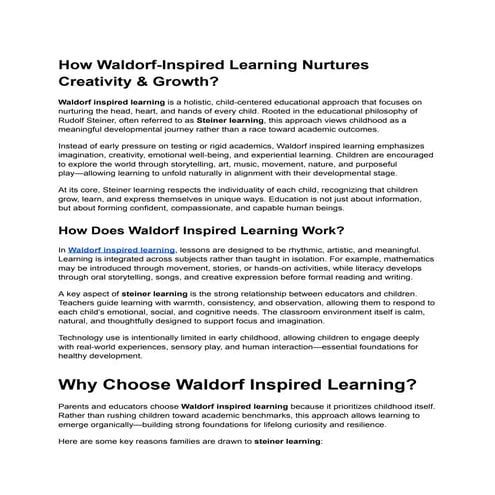 How Waldorf-Inspired Learning Nurtures Creativity & Growth | PDF