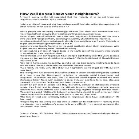 How well do you know your neighbours | PDF