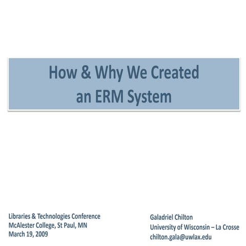 ERMes: An Open Source ERM (Speaker's Notes) | PDF