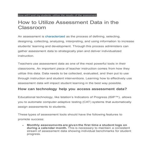 How will I and my students utilize the results of the assessment_sir ...