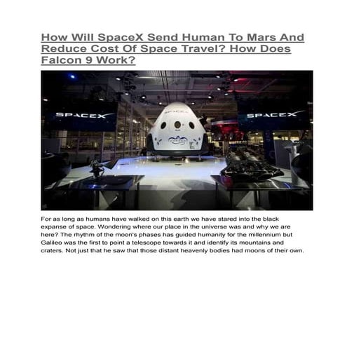 How will space x send human to mars and reduce cost of space travel | PDF