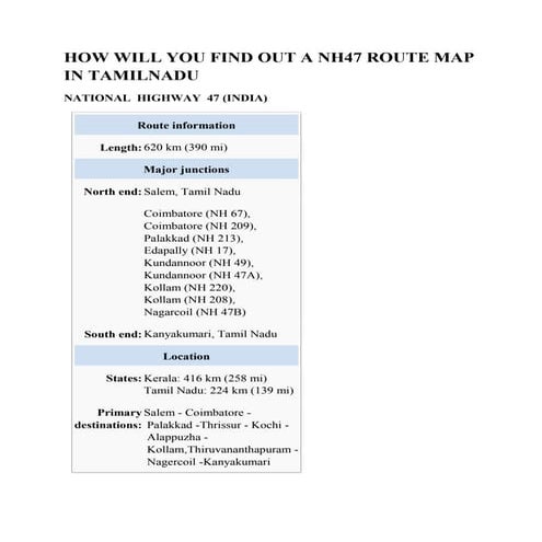 How will you find out a nh47 route map in tamilnadu | PDF