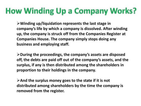 winding up of a company | PPTX | Bankruptcy | Business Banking & Finance
