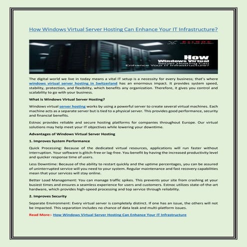 How Windows Virtual Server Hosting Can Enhance Your IT Infrastructure? | PDF