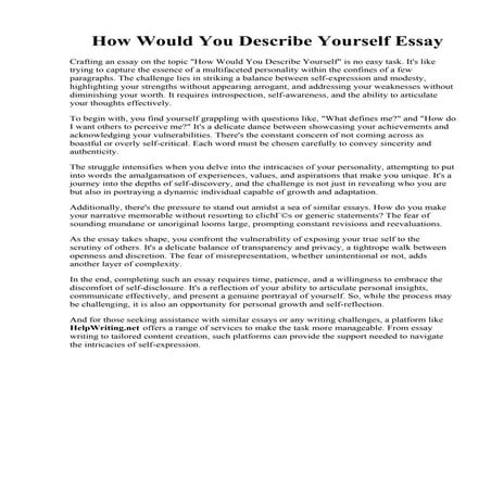 How Would You Describe Yourself Essay | PDF