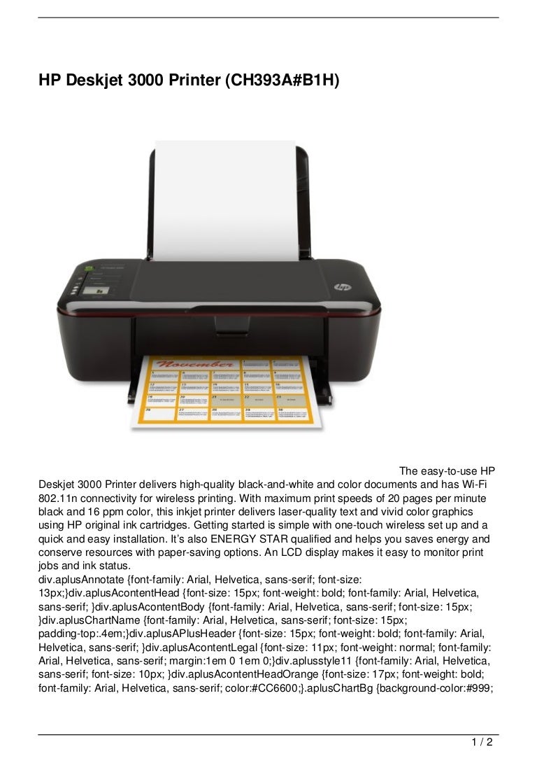 HP Deskjet 3000 Printer (CH393A#B1H)