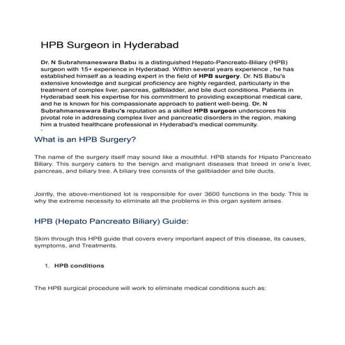 HPB Surgeon in Hyderabad : Dr. NS Babu | PDF