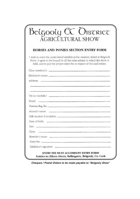 Belgooly Show Cattle Entry Form 2017 | PDF