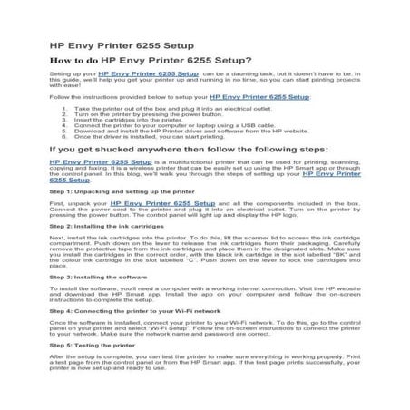 HP Envy Printer 6255 Setup.ppt