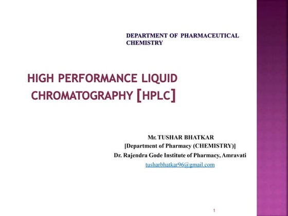 instrumentation of HPLC | PPTX | Chemistry | Science