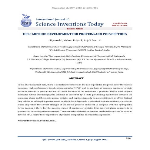 Hplc method development for proteins and polypeptides ijsit 2.4.2 | PDF