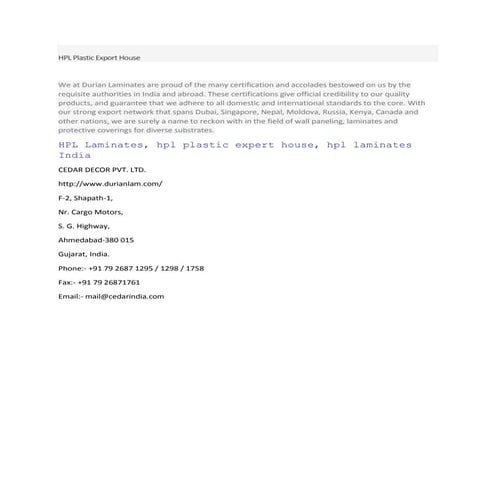 Hpl plastic export | PDF