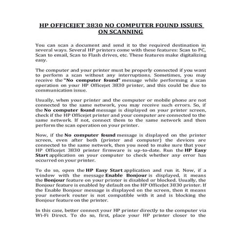 FIX: HP OFFICEJET 3830 NO COMPUTER FOUND ISSUES ON SCANNING | PDF