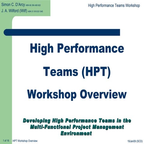 Hpt Workshop Overview 19 Jan09 | PPT