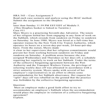 HRA 545 – Case Assignment 5Read each case scenario and analyze u.docx