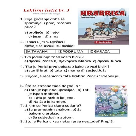 Hrabrica - lektira za 2. razred | DOCX