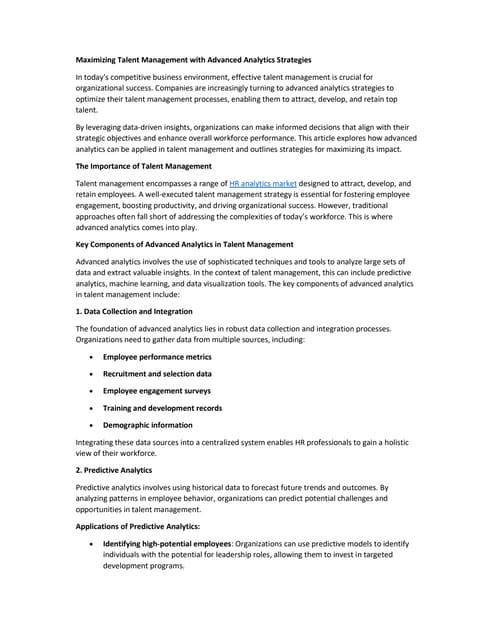 Maximizing Talent Management with Advanced Analytics Strategies | PDF Maximizing Talent Management with Advanced Analytics Strategies | PDF