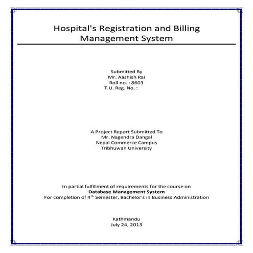 Hospital database management system project report | PDF