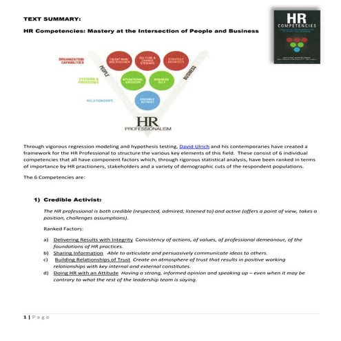 HR Competencies Summary | PDF