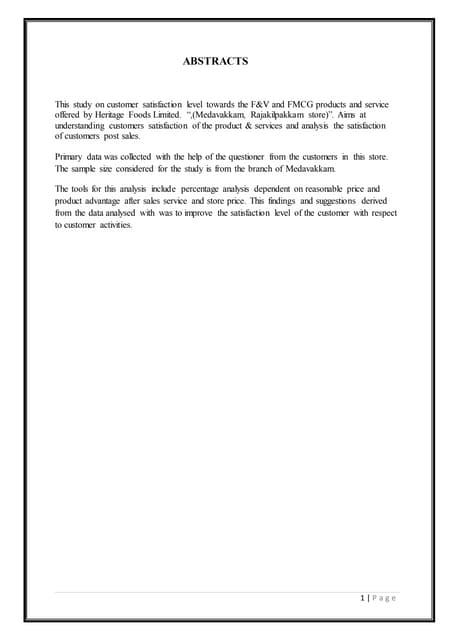 Project report on customer satisfaction | DOCX