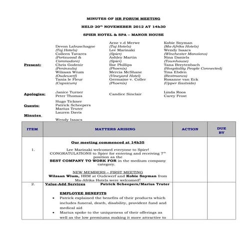 Hr forum meeting minutes 20.11.12