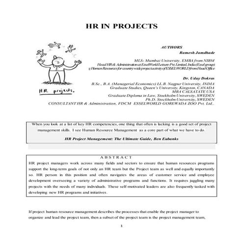 Hr in projects | DOCX | Human Resources | Business