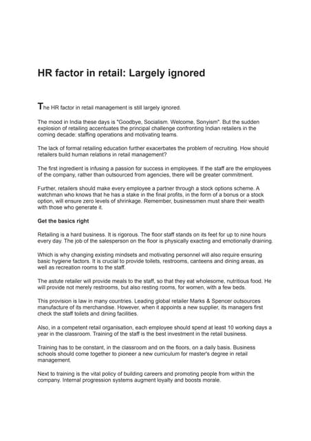 Hrm in retail | PPT