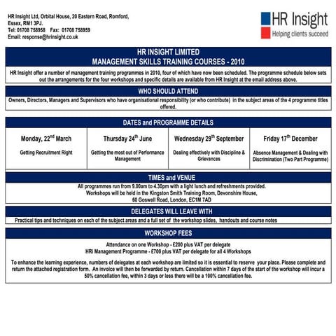 Hr Insight Training Courses 2010 | PPTX