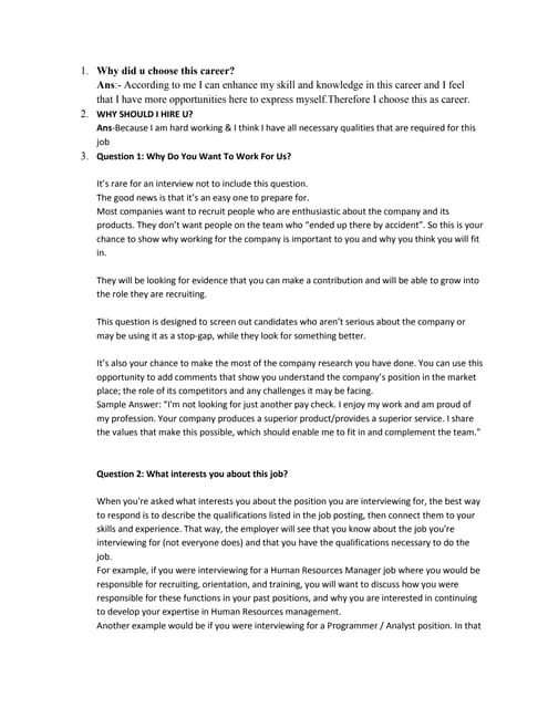 Mindqjobs.com : Fresher interview HR questions | PPTX | Resume Writing ...