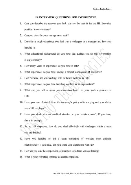 HR interview questions for fresher | DOCX | Human Resources | Business