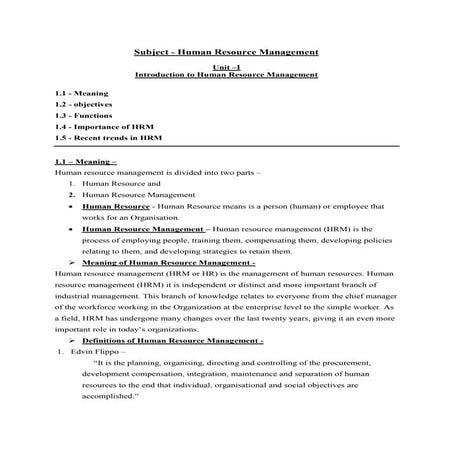 HRM- unit 1 Bcom IT/BM shivaji university.docx