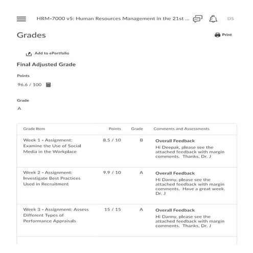 HRM-7000 Human Resources Management Grades Deepak Danny Singh at ...