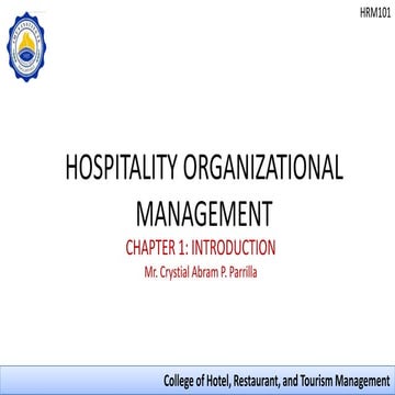 Hospitality Organizational Management: Introduction | PPTX