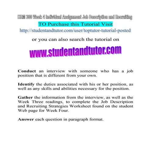 HRM 300 Week 4 Individual Assignment Job Description and Recruiting Strategies Worksheet | DOCX ...